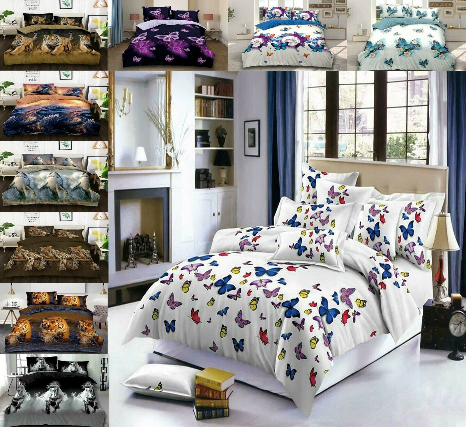 3D Effect Duvet Cover Set Complete Bedding Set Fitted Sheets and Pillo ...